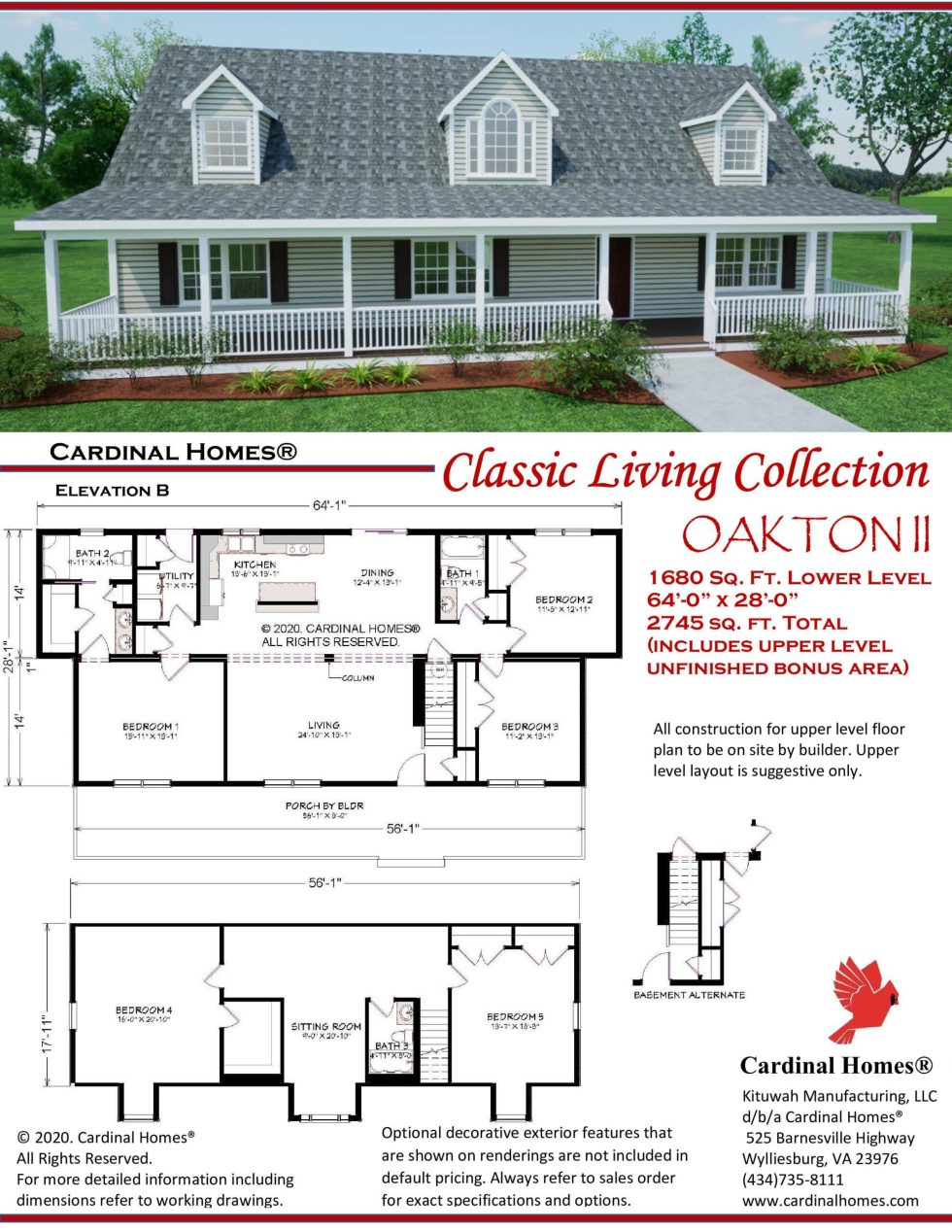 Oakton II Elevation B | Cardinal Homes®